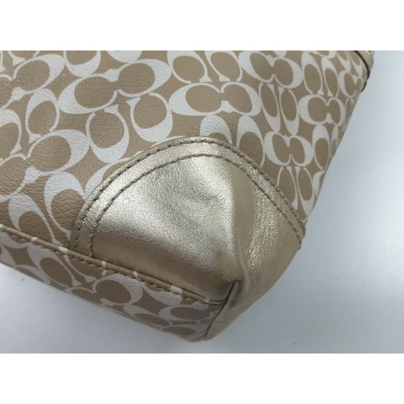 Coach | Bags | Coach Heritage Signature Stripe Gold White Tote Shoulder ...